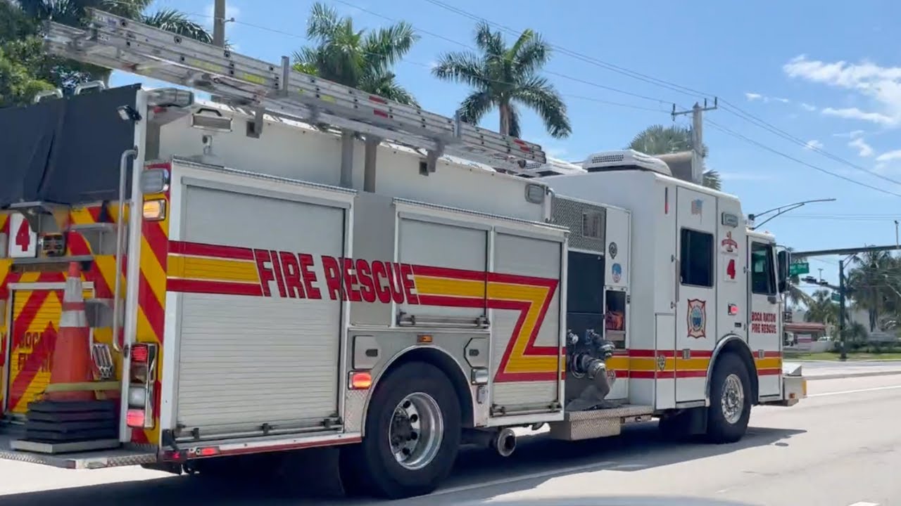 Boca Raton Fire Rescue Engine 4 Responding With Airhorn! - YouTube