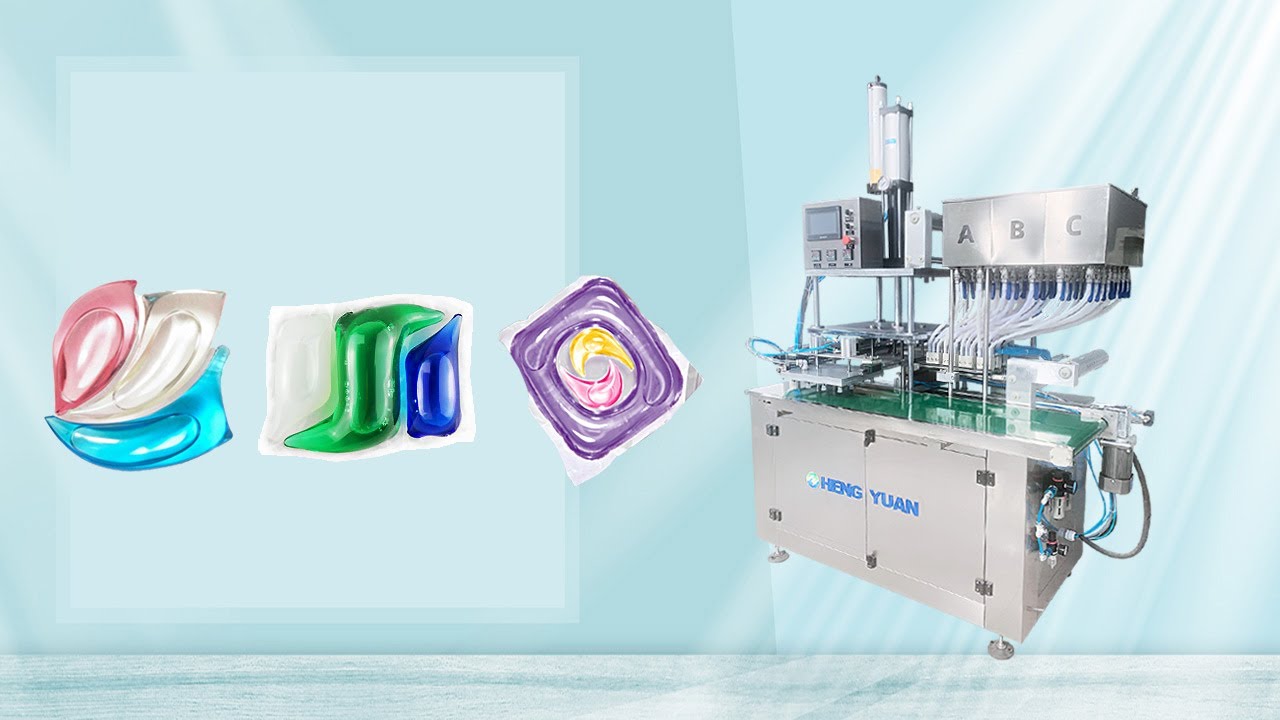 Automatic 3 Chambers 3 color 15ml PVA Liquid Pod Packing Machine - YouTube