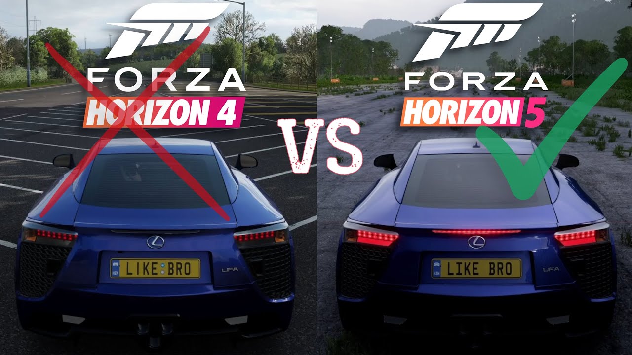 Forza Horizon 5 vs 4 gameplay and engine sounds comparison Lexus LFA ...