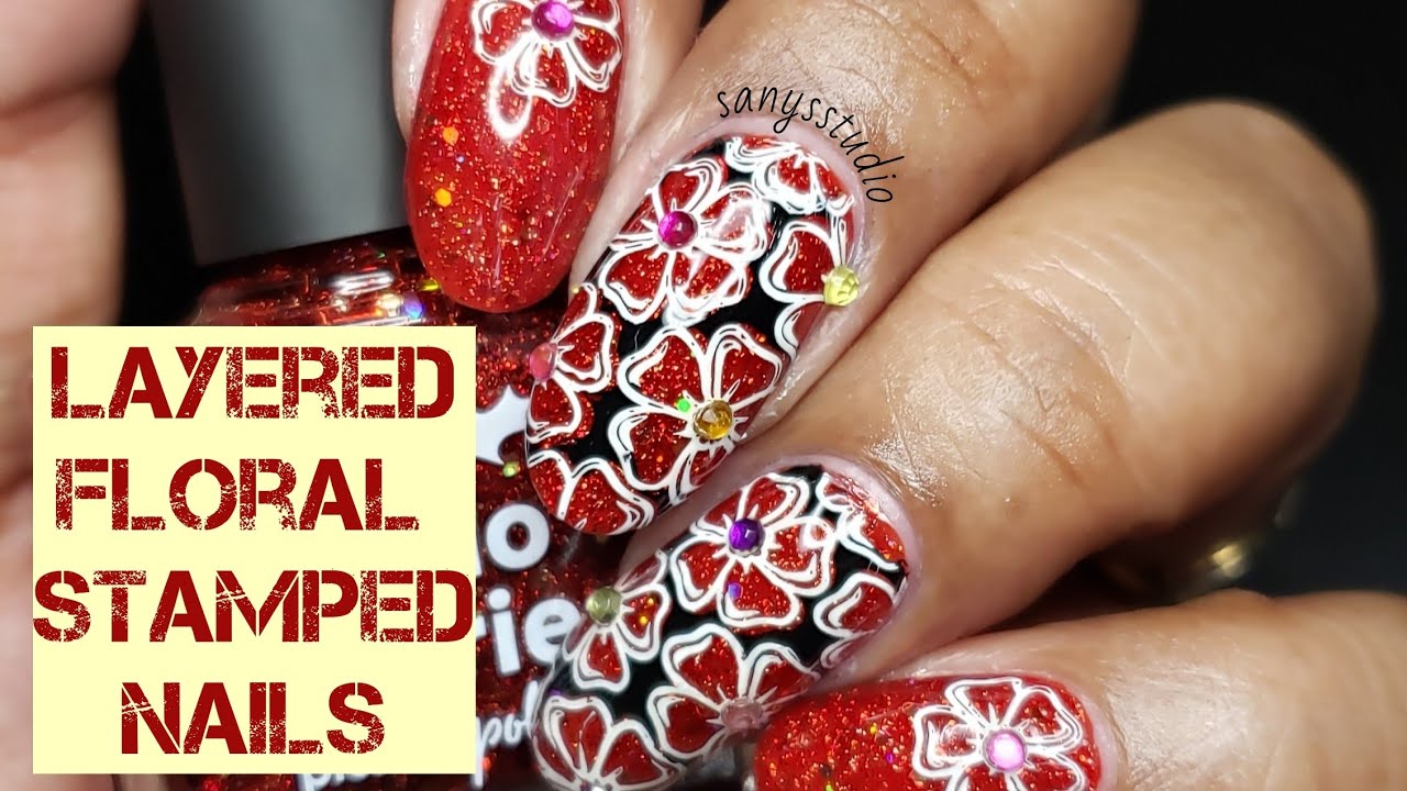Layered Floral Stamped Nails | Layered Stamping - YouTube