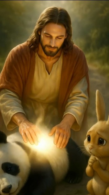 The baby rabbit was rescued by Panda, then god helped them. #jesus # ...