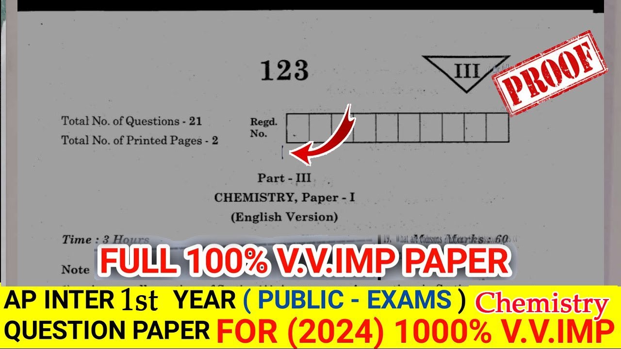 Ap Inter 1st Year (Public- Exams) chemistry 💯💯V.imp real Paper 2024 ...
