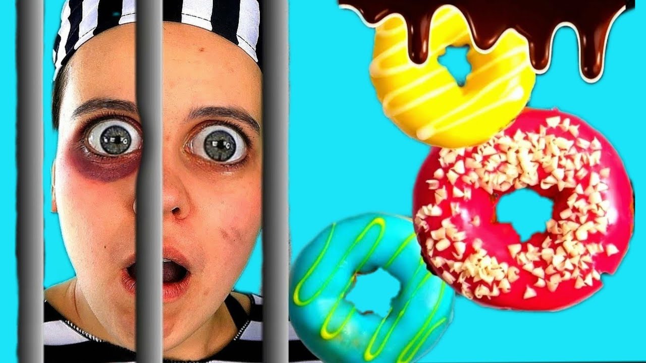 حلوى سجن دونات بالهلام بالشوكولاتة ، شرطي بمسدس الشوكولاتة Mukbang ...