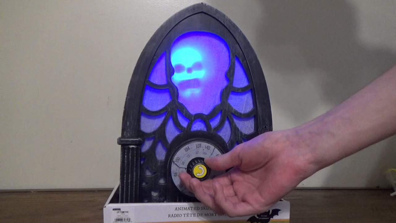 Gemmy Halloween Haunted Radio Color Changing Light Skull Battery ...