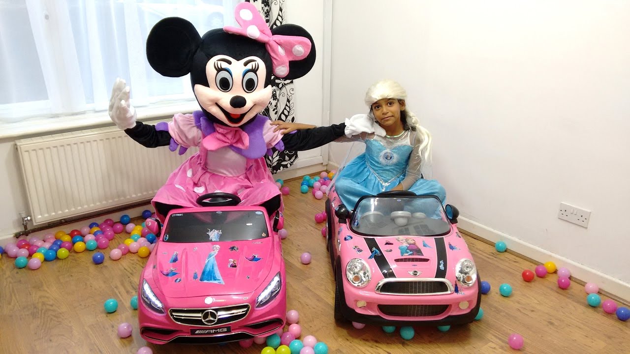 Frozen Elsa Surprised by Disney Minnie Mouse | Pink Ride On Cars Kids ...
