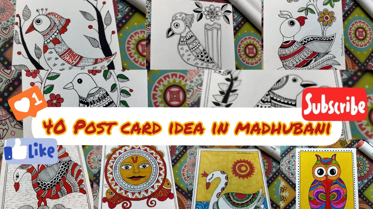 40 Post card idea in Madhubani art / Easy Design/Folk art/ anufolkart ...
