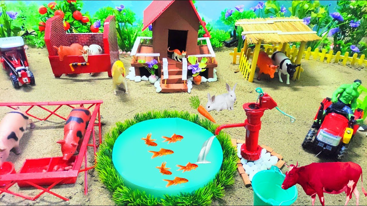 DIY mini Farm Diorama with house for Cow,Pig | Mini Hand Pump Supply ...