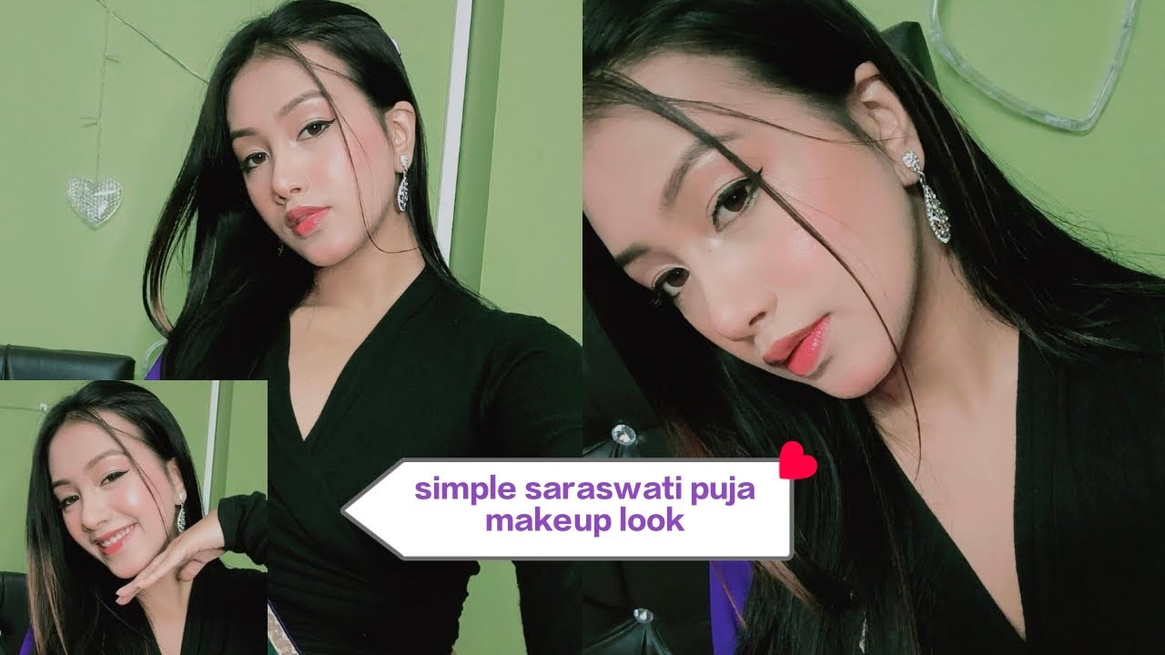 simple saraswati puja makeup look | makeup tutorial | samarpita saha - YouTube