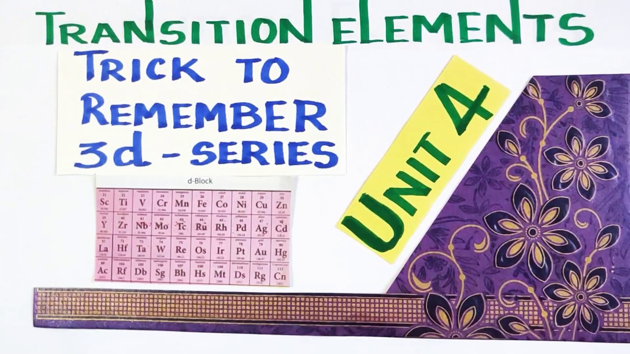 Trick to remember 3d series elements/unit4/transition elements/TN 12 th ...