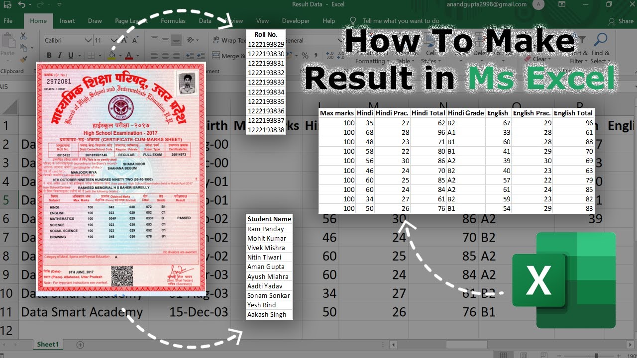 Create Automatic Result Sheet in Excel | Simple & Smart Method for 100% ...