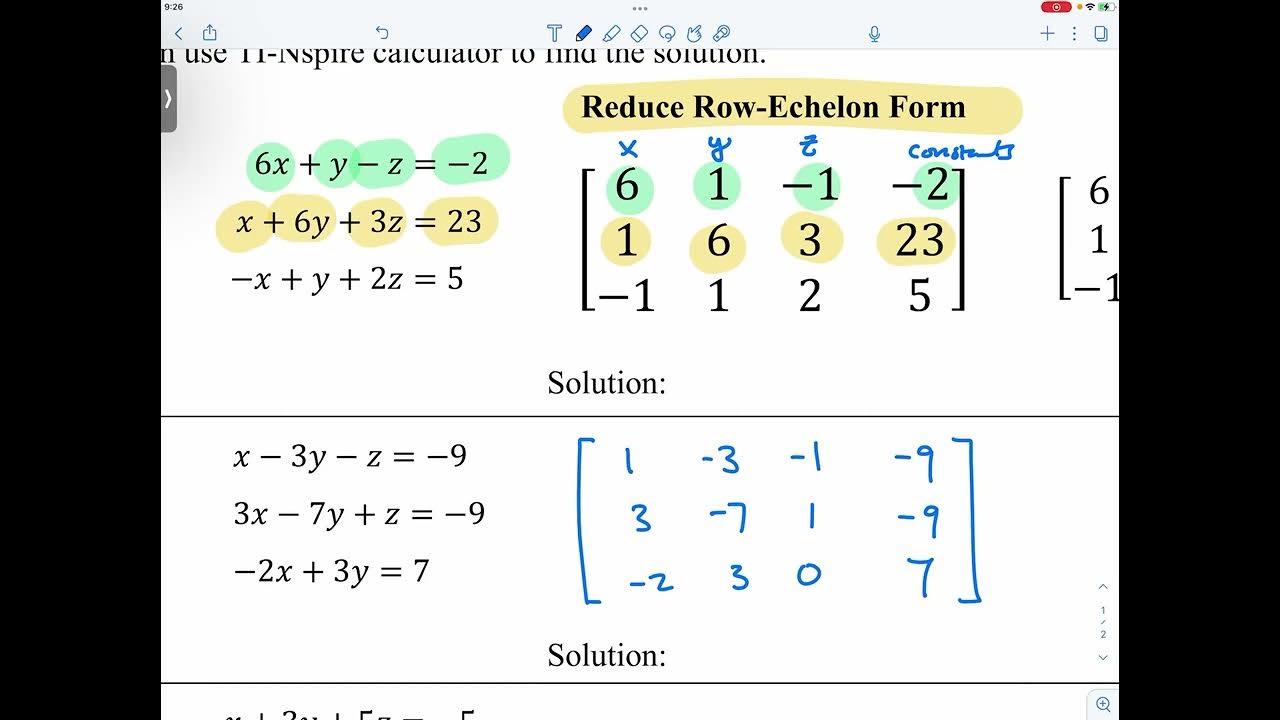 [Alg2] Solving Sys. of Equations with 3 variables using Matrix (RREF Method) - YouTube