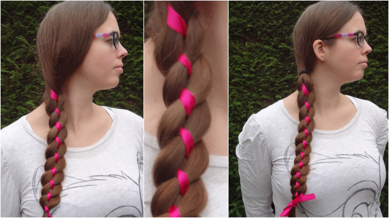 DIY 4 strand braid with ribbon tutorial - YouTube