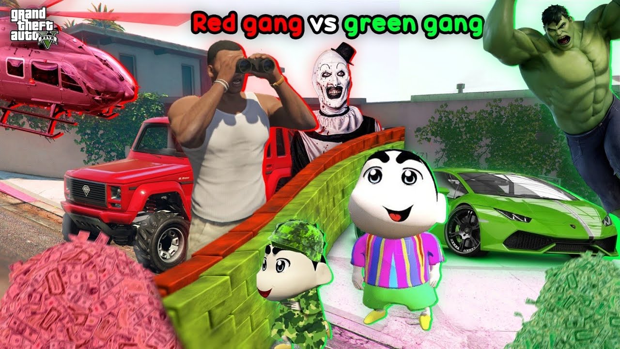 GTA5 : SHINCHAN GREEN GANG VS FRANKLIN RED GANG FIGHT WITH JOKERS - YouTube
