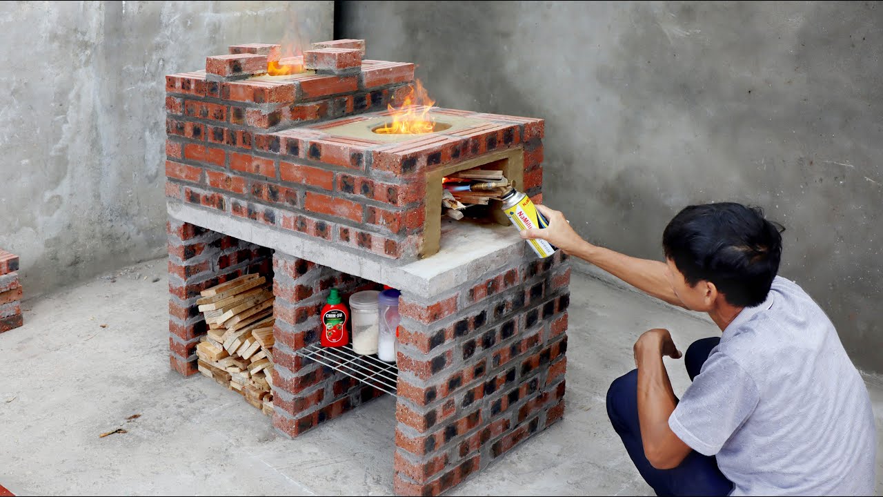 Build 2 in 1 wood stove from red brick + cement \ DIY wood stove - YouTube