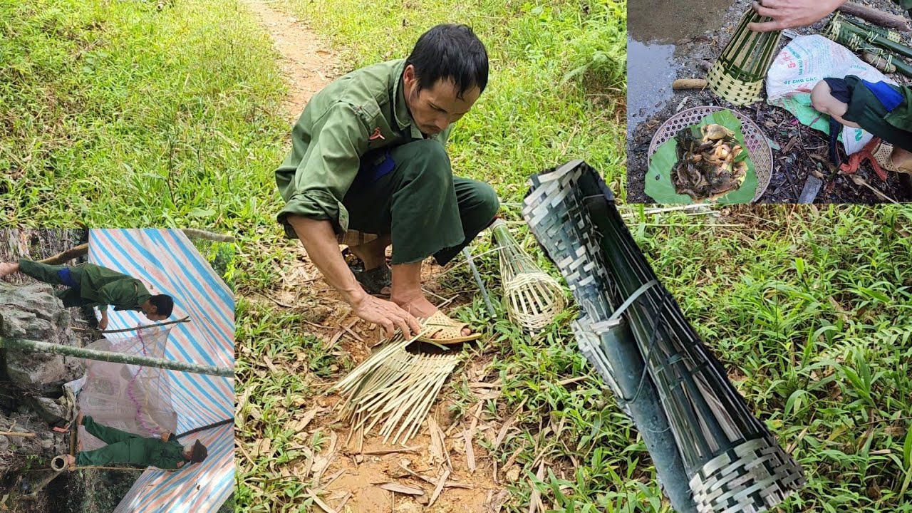 homeless man, weaving fish trap baskets. Was given from the officer ...