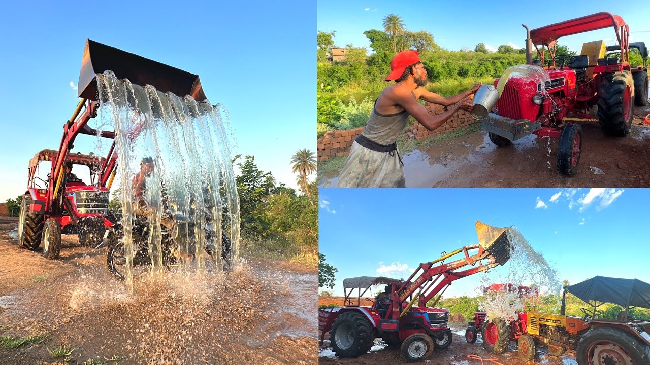 Drivers Having fun Washing Three Tractors in the river and enjoying ...