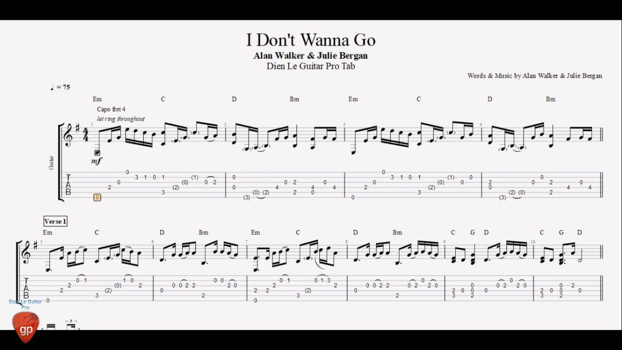 I Don't Wanna Go - Guitar Tabs - YouTube