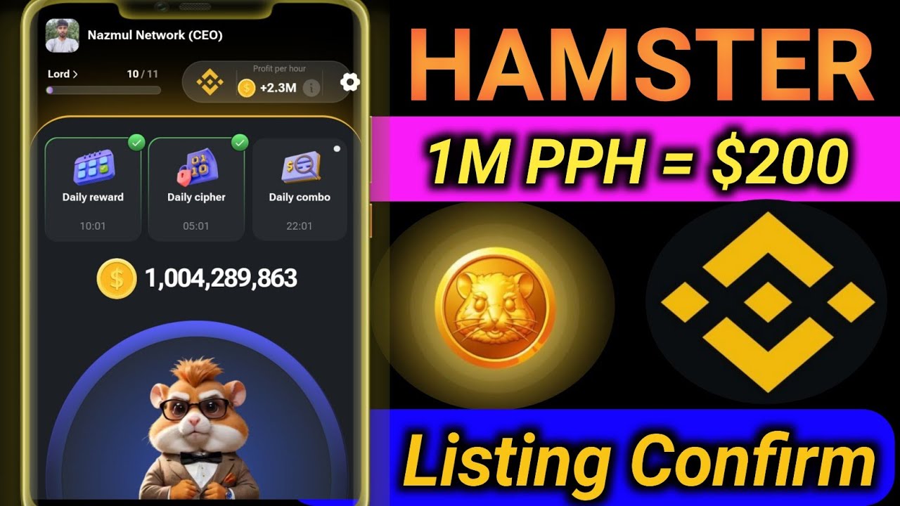 Hamster Today Combo || Hamster Listing On Binance || Hamster 1M PPH ...