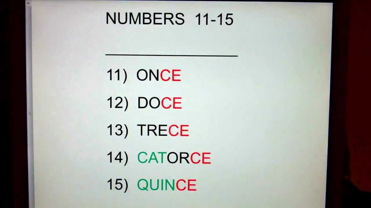 NUMBERS 11-15: once, MISC. doce, trece, catorce, quince... - YouTube