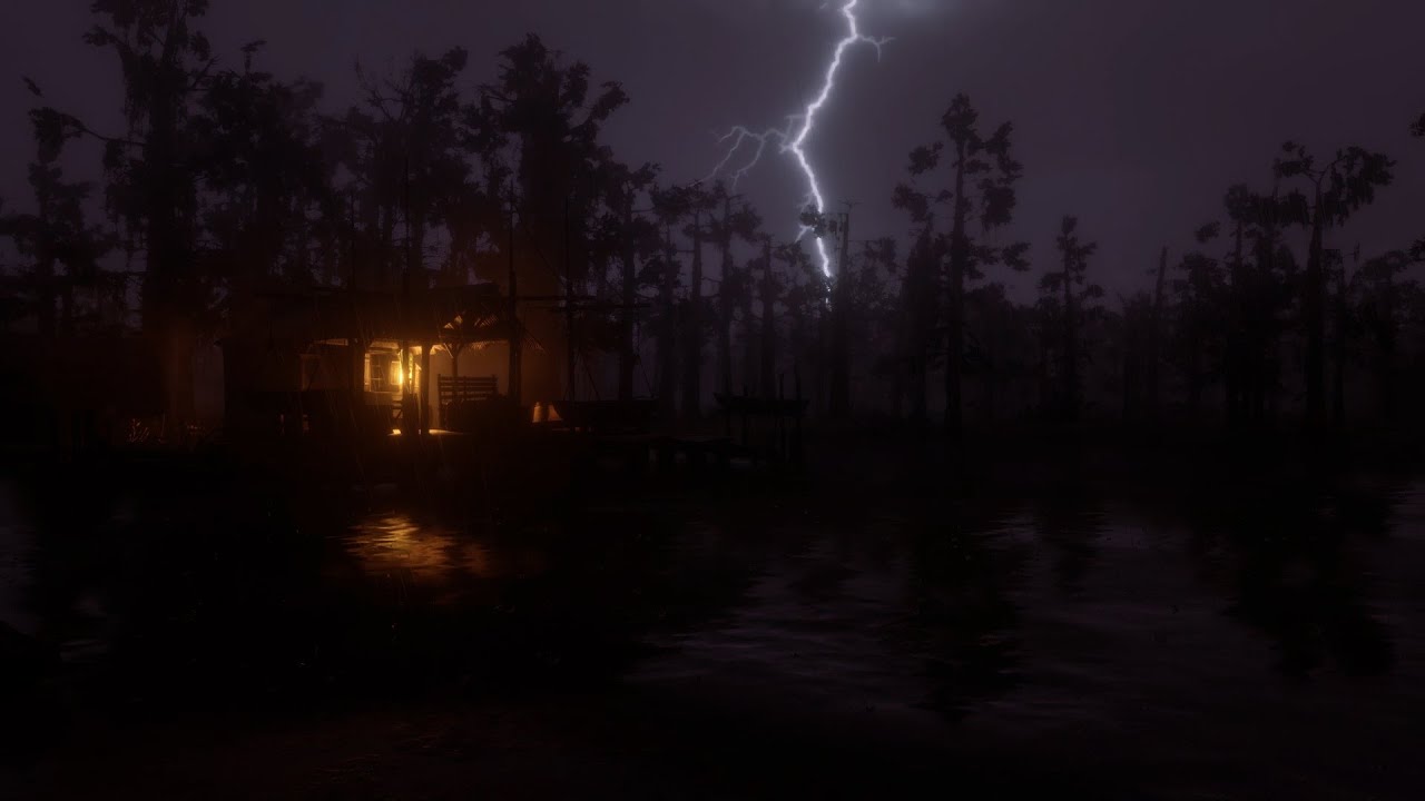 Ambience of a thunderstorm in a swamp near an old shack | Thunderstorm ...