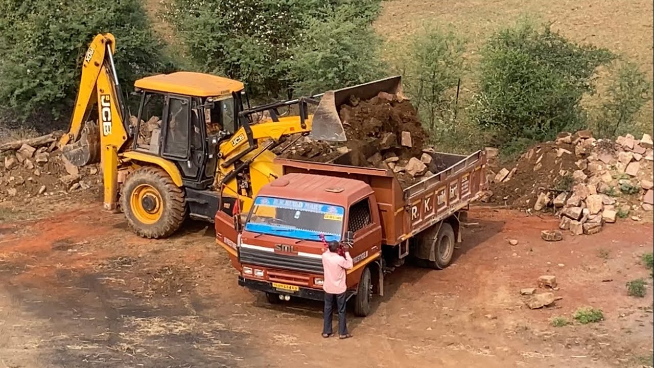 Jcb 3dx eco loading patthar | SML swraj Mazda tipper | sp vehicle ...