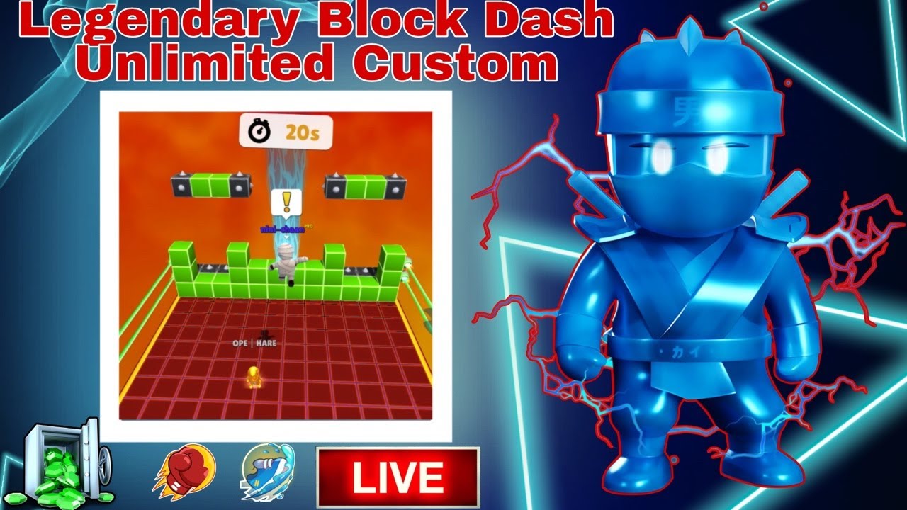 UNLIMITED LEGENDARY BLOCK DASH CUSTOM CODES ♦️STUMBLE Guys Live 🔴 - YouTube
