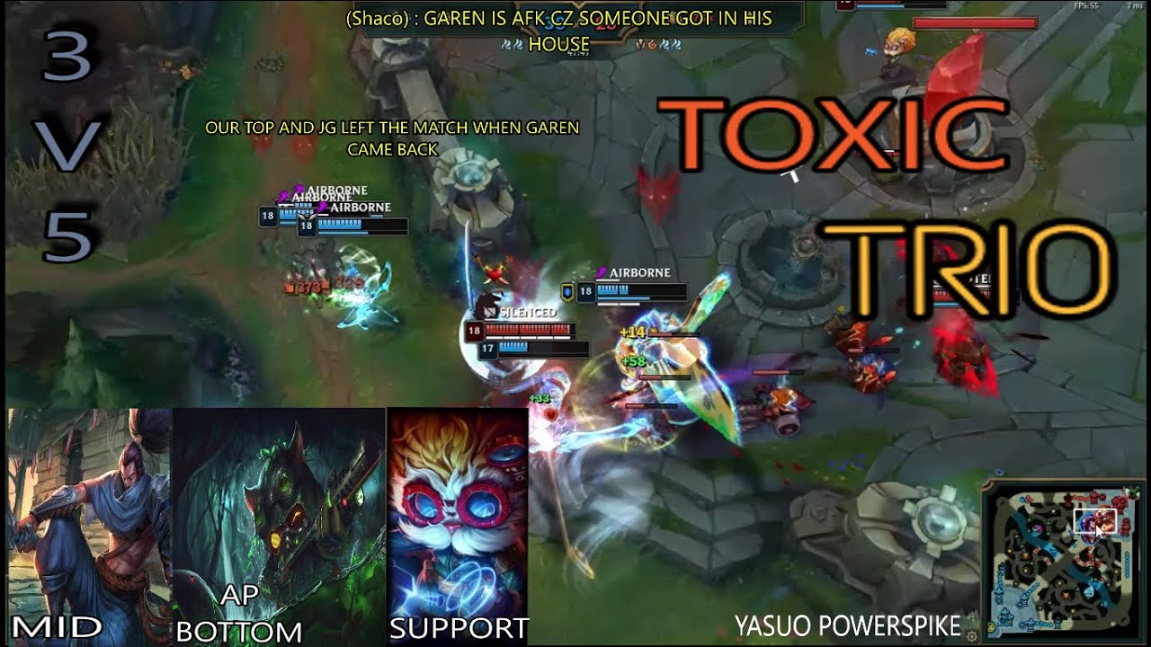 TOXIC TRIO||3v5 YASOU,TEEMO,HEIMERDINGER || 2 AFK|| READ DESCRIPTION ...