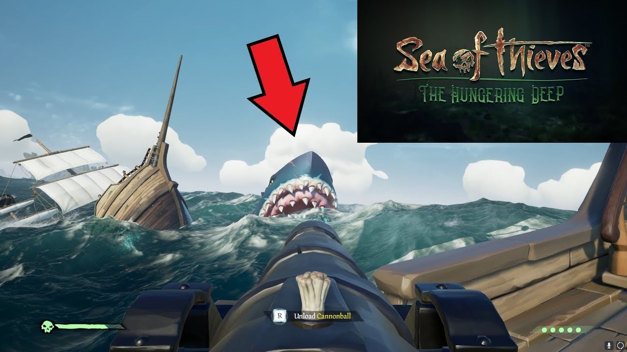 SoT- The Hungering Deep, Full Fight with Megalodon (solo sloop) - YouTube