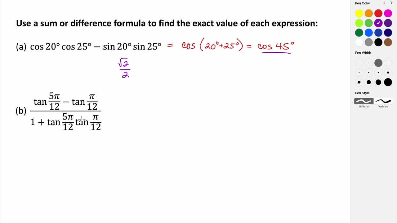 Working Backward with the Sum or Difference Formulas - YouTube