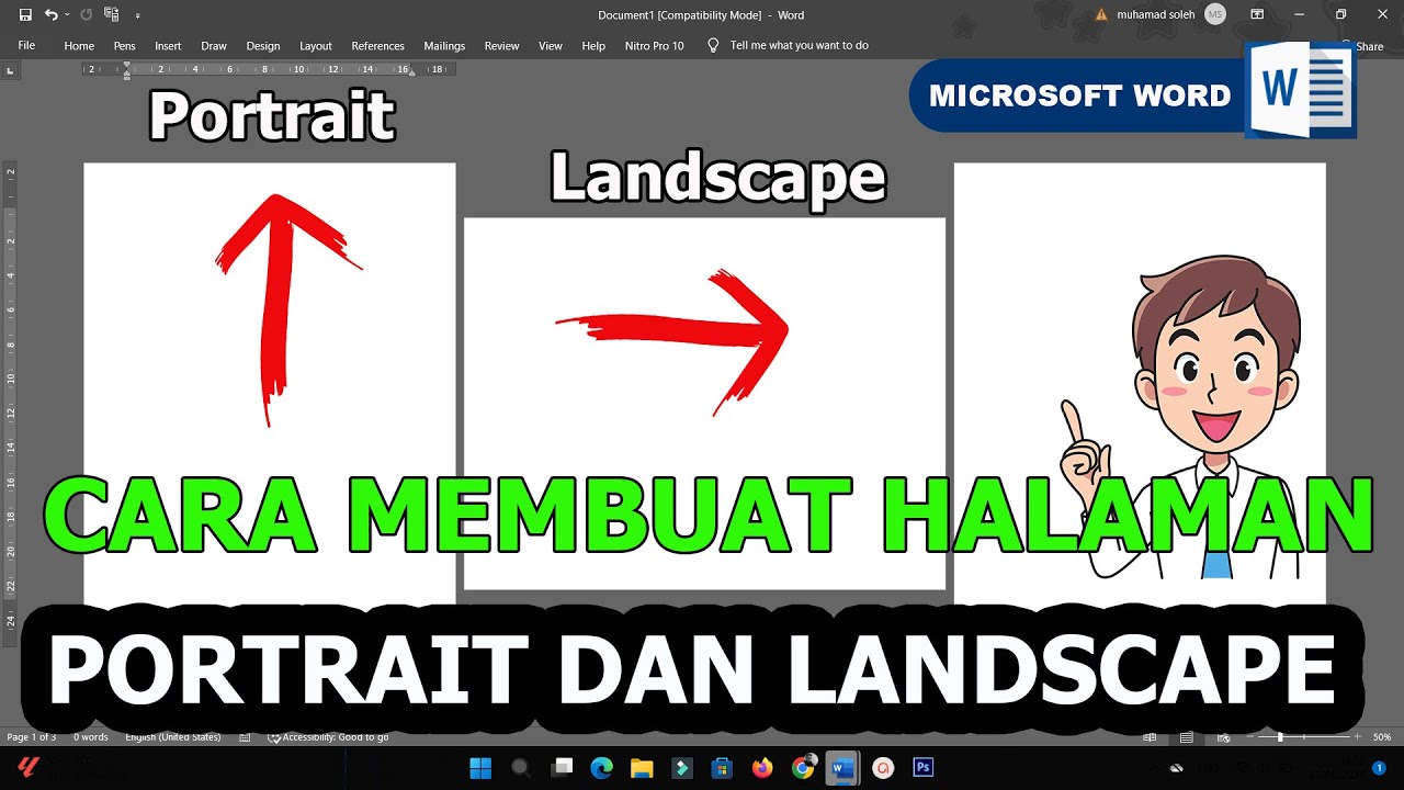 cara membuat halaman berbeda di word portrait dan landscape - YouTube