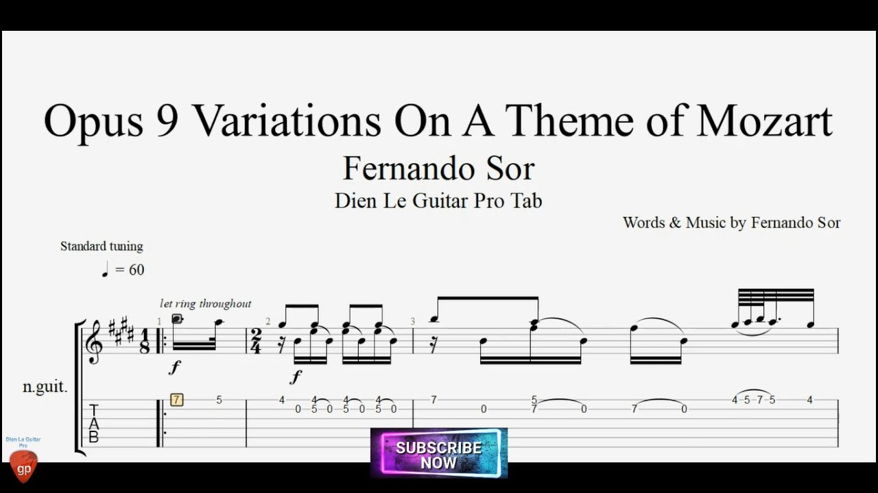 Opus 9 Variations On A Theme of Mozart by Fernando Sor with Guitar Tutorial FREE TABs - YouTube
