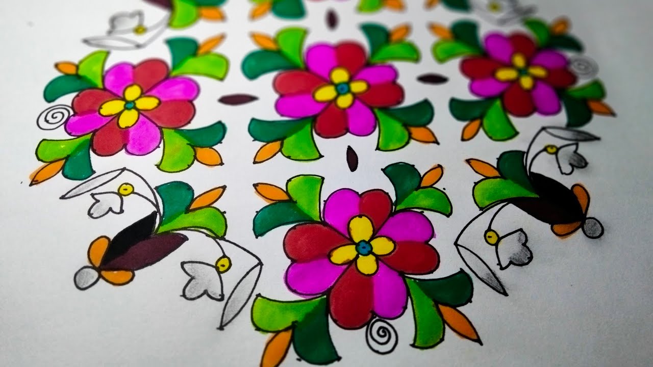 Festival special beautiful rangoli me/ 21-7-7 dots flowers muggulu ...