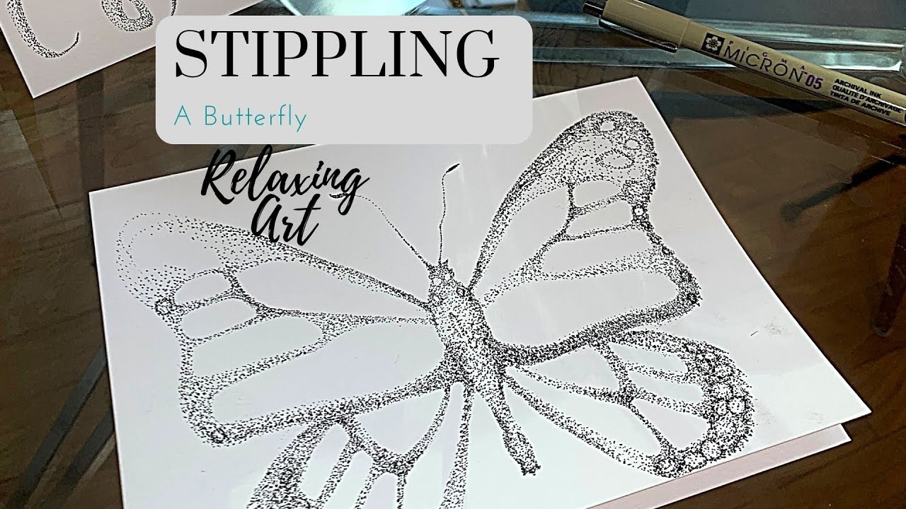 Stippling a Butterfly/ Relaxing Art/ Dot Drawing - YouTube