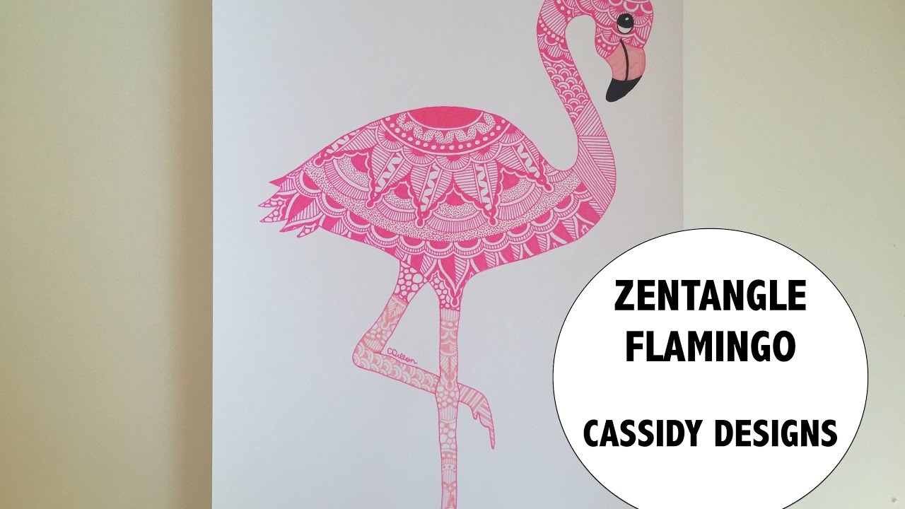 ZENTANGLE FLAMINGO (SPEED DRAWING) | Cassidy Designs - YouTube