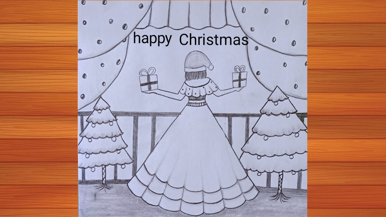 Happy Christmas drawing / christmas celebration girl drawing ...