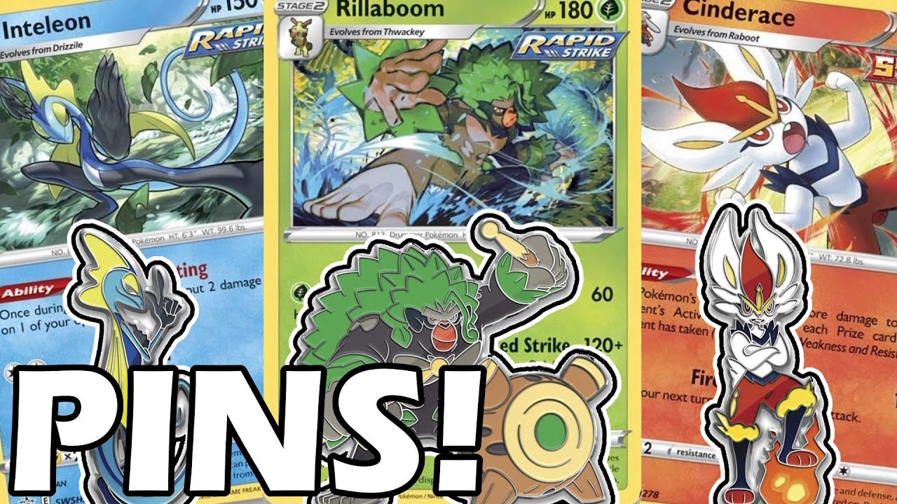 Pokemon TCG Crown Zenith Pin Collection Inteleon, Rillaboom, and ...
