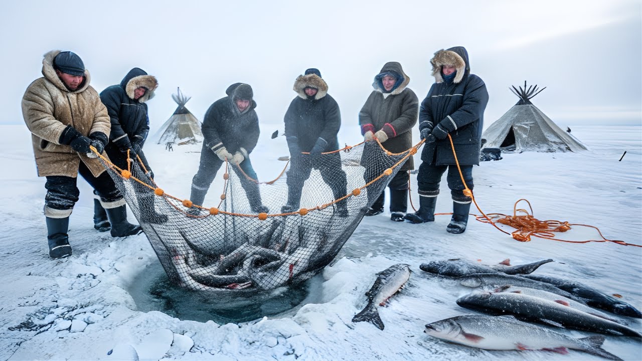 6000kg Ice Fishing Feast in −71°C Yakutia | Arctic Nomad Survival Story ...