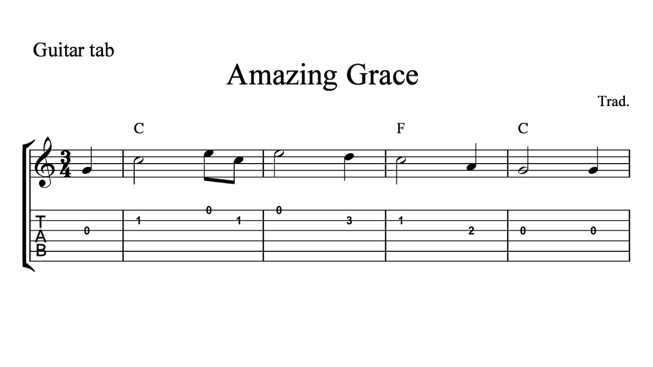 Amazing Grace - Easy guitar tabs (Free PDF download) - YouTube