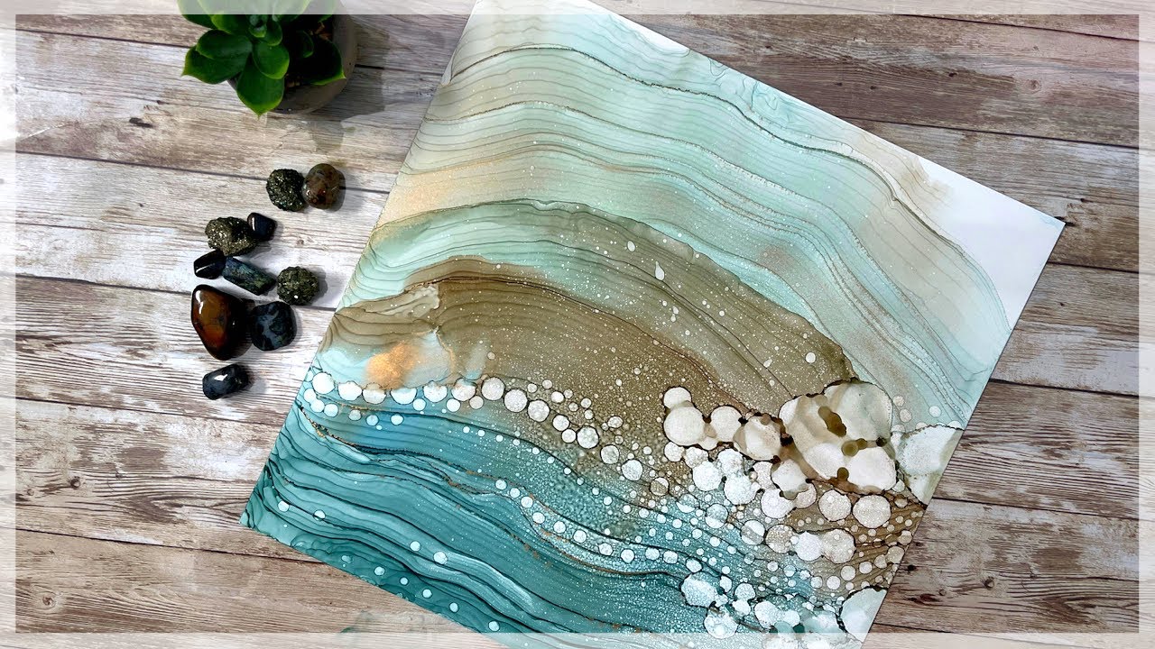 Abstract Alcohol Ink Art - Sandy Beaches and Foamy Waves 🌊 - YouTube