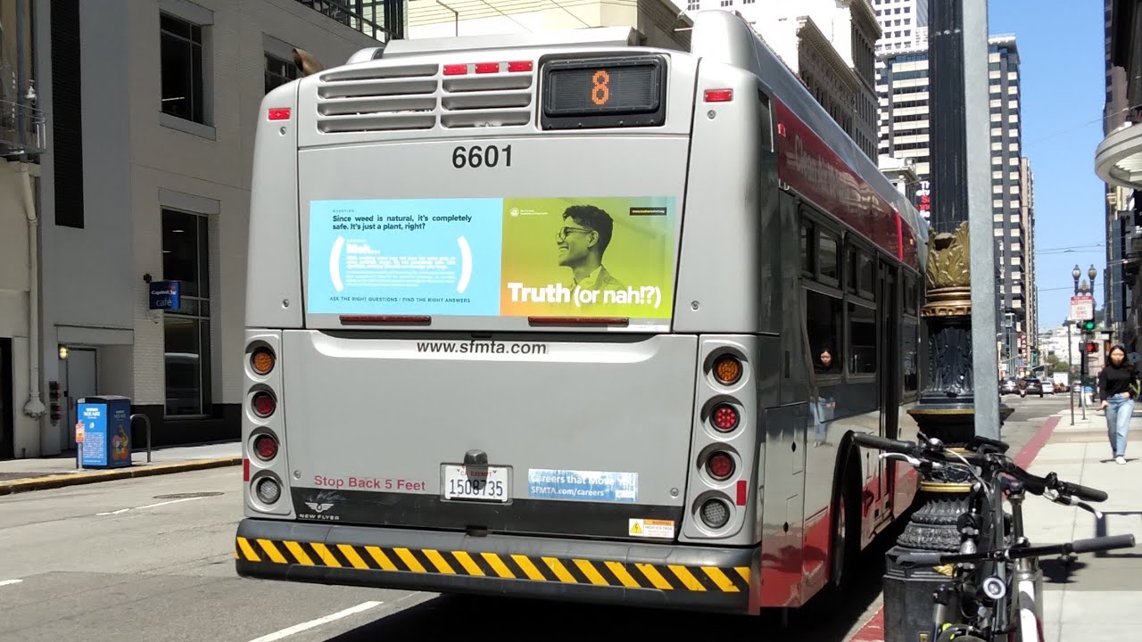 SF Muni 2016 New Flyer XDE60 #6601 on Route 8 Bayshore - YouTube