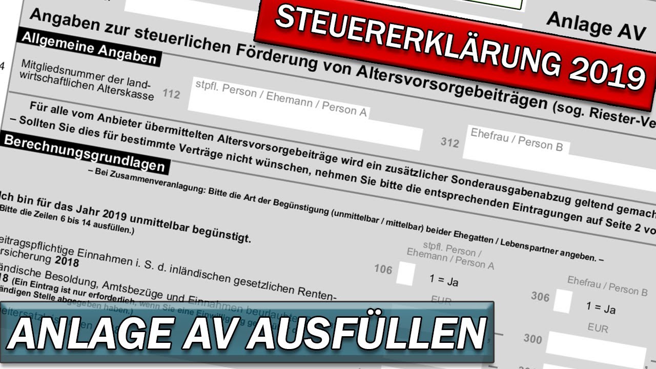 Steuererklärung 2019 - Anlage AV ausfüllen - YouTube