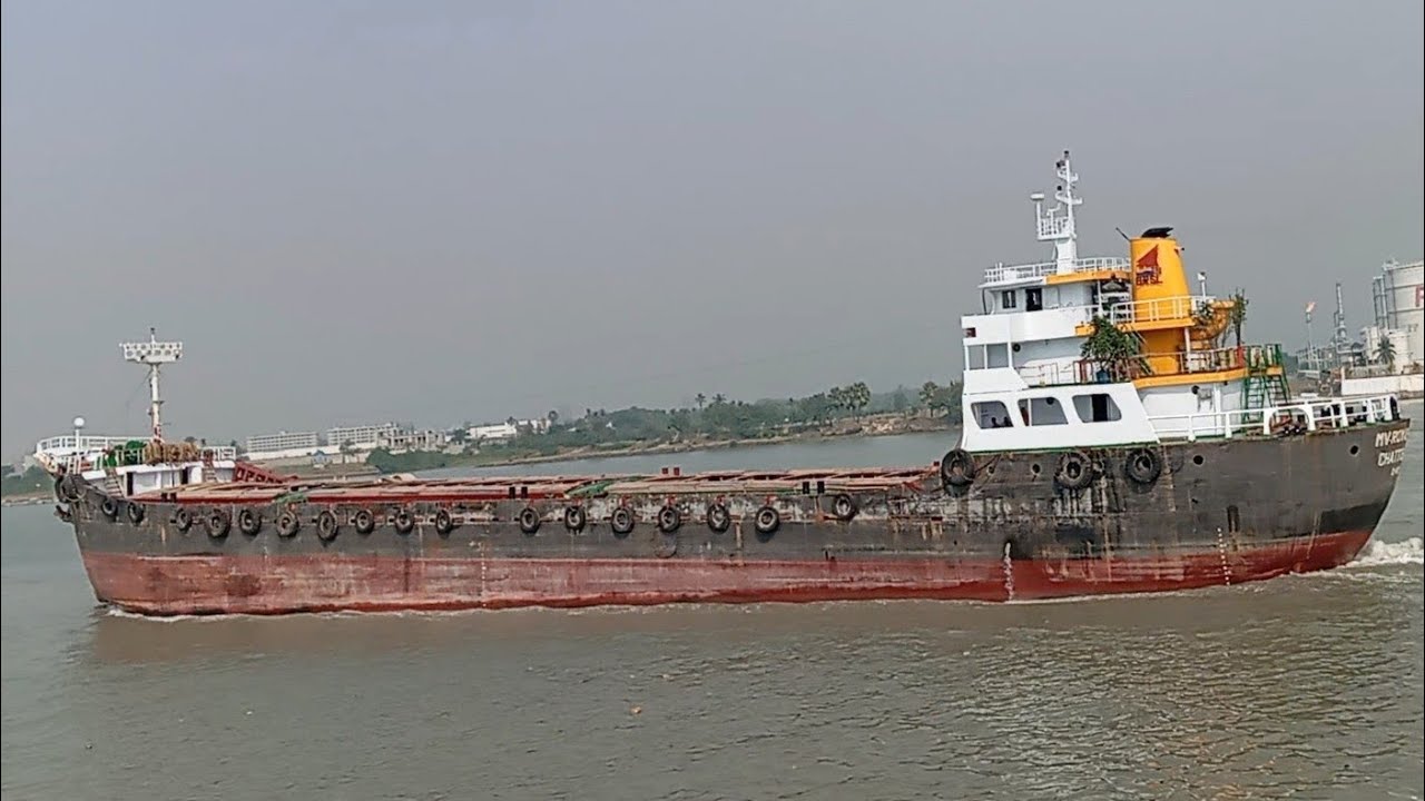 নাফ নদীতে ভেসে চলছে বিশাল জাহাজ। A huge ship is floating in the river ...