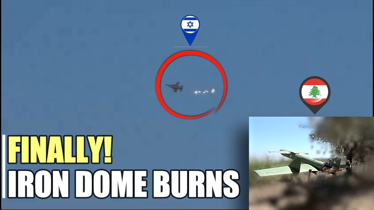 Scene of Israeli F-16 helpless saving Iron Dome by Hezbollah drone ...