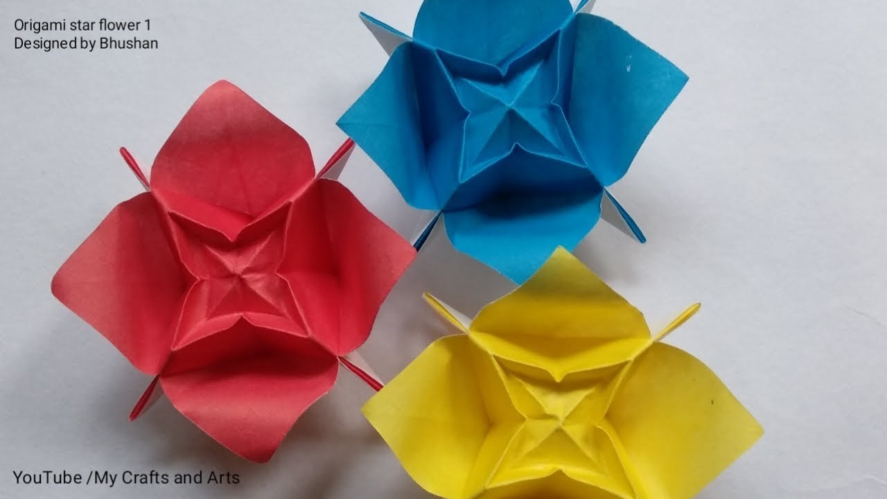 Origami Star Flower 1 designed by Bhushan | My Crafts and Arts - YouTube