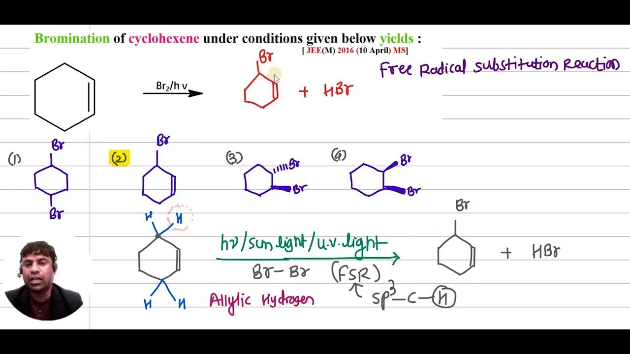 2016 (1) Bromination of cyclohexene under conditions given below yields ...