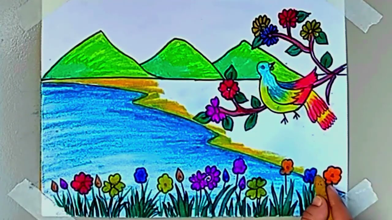 How to draw spring season scenery /step by step very eazy - YouTube