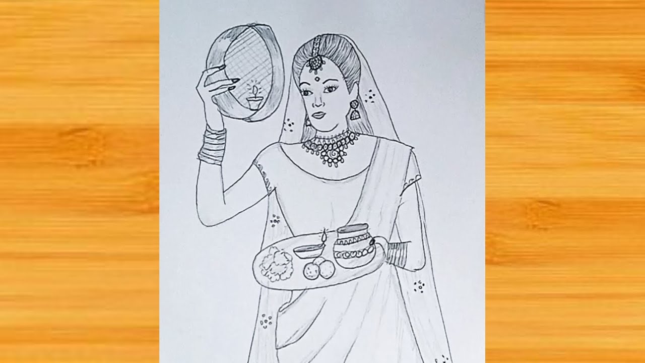 Karva chauth special drawing || How to draw traditional karva chauth ...