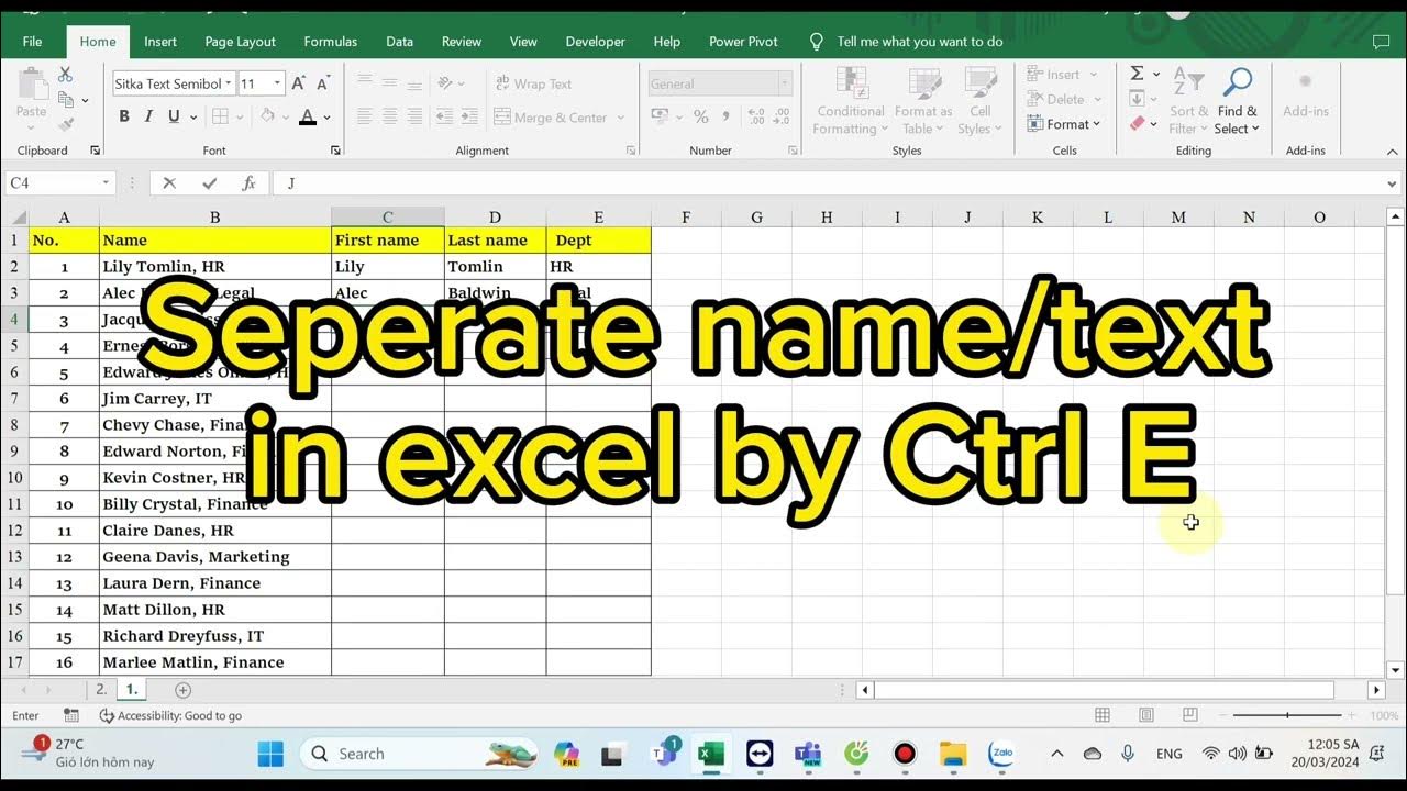 Seperate name/text in excel by Ctrl E - YouTube