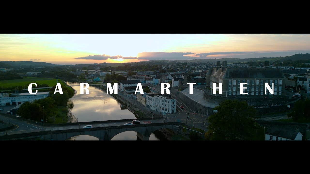 Carmarthen town 4K aerial - YouTube