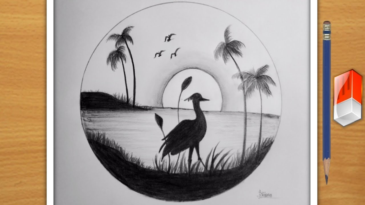 How to draw a circle scenery step by step 😍 #drawing - YouTube